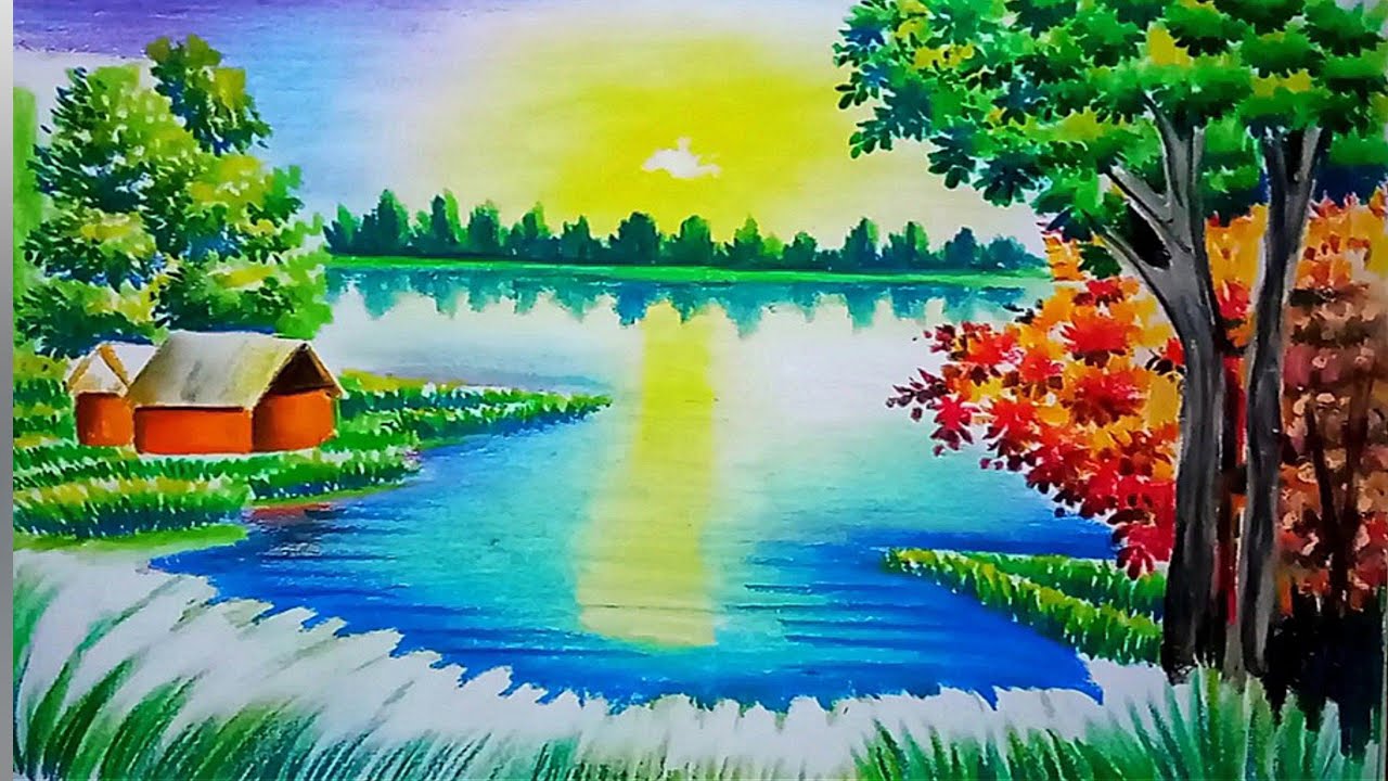 How to draw autumn scenery drawing and painting for beginners - YouTube
