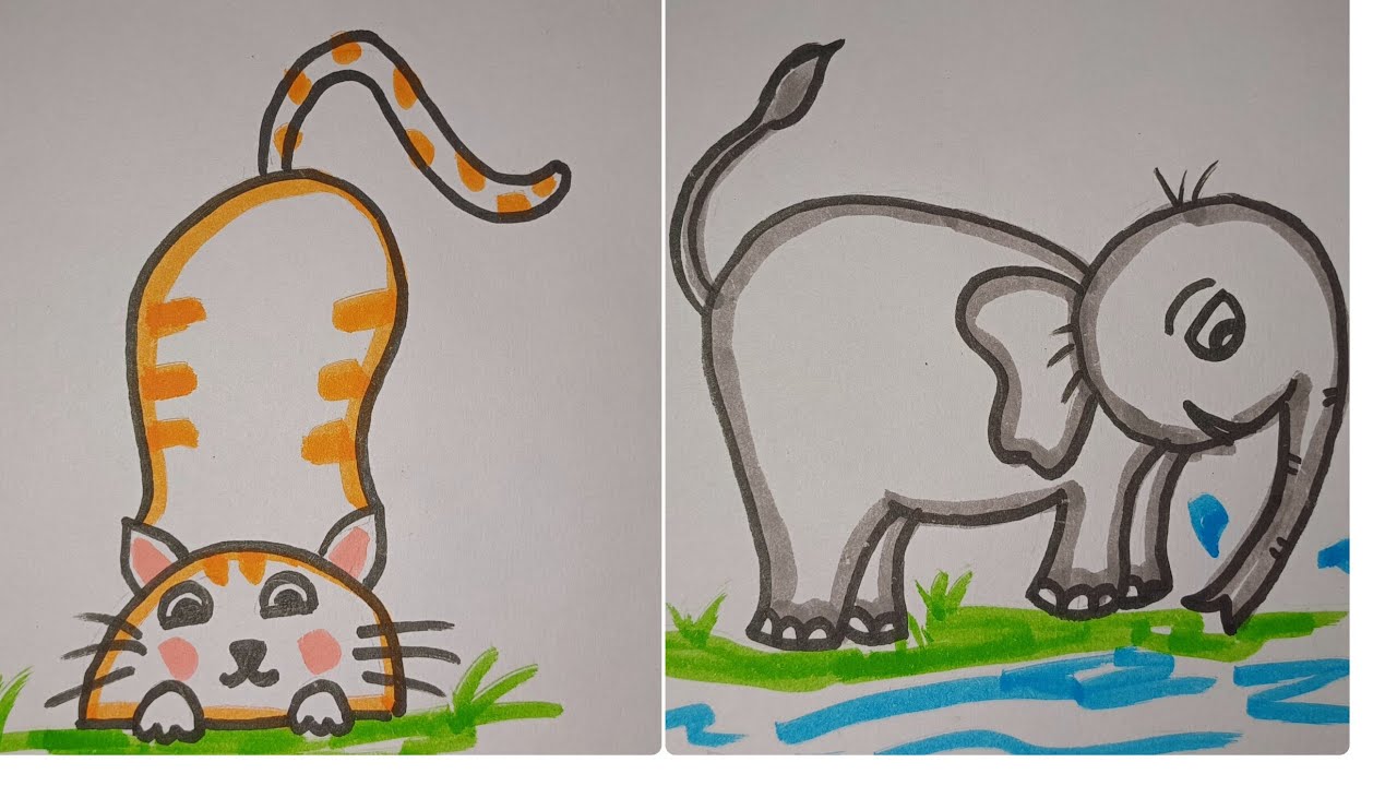 How to draw easy colourful animals drawing | Simple Cute creative ...