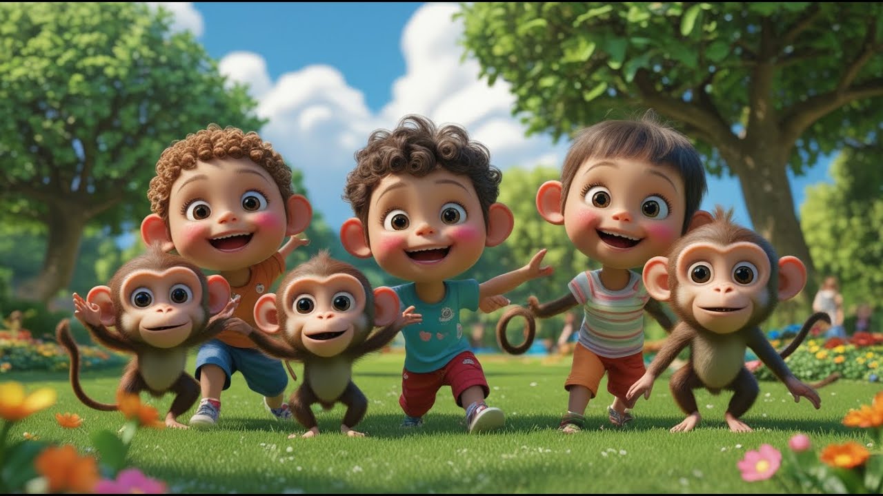 Happy Kids Laugh and Play with Monkeys | Fun Rhyme Land - YouTube