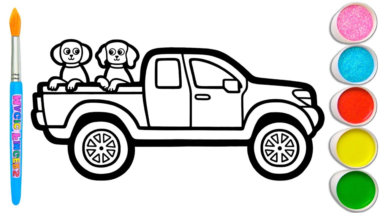 How To Draw Pickup 4x4 Painting And Coloring For Kids & Toddlers | Easy ...