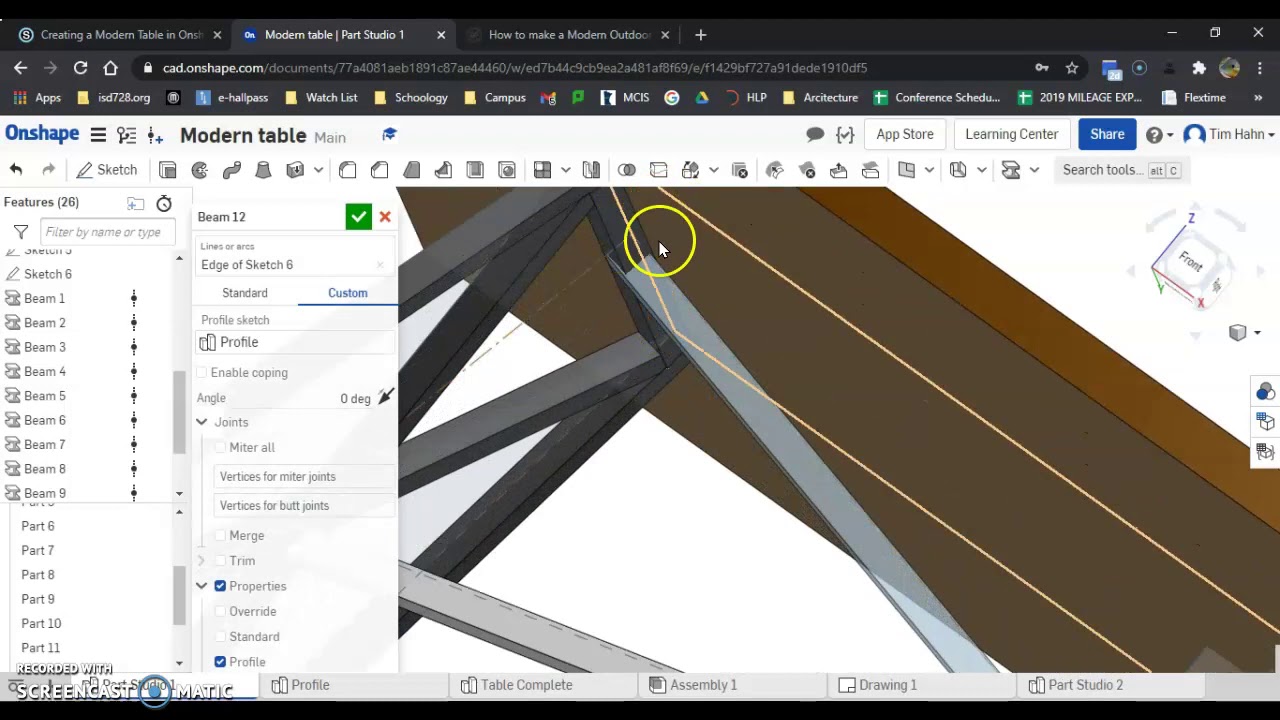 Onshape Modern Table Design Pt. 7 Center Frame - YouTube