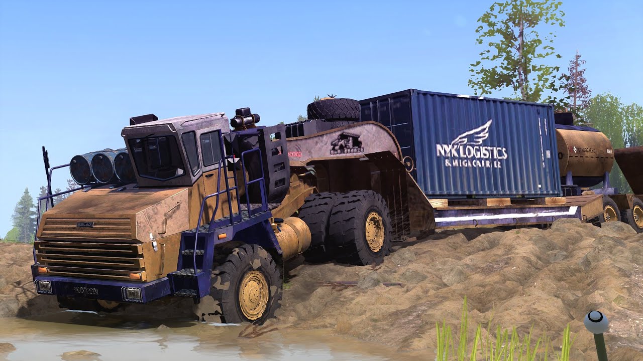 Spintires Mudrunner - BELAZ 7540 Driving Offroad - Trailer Transport ...