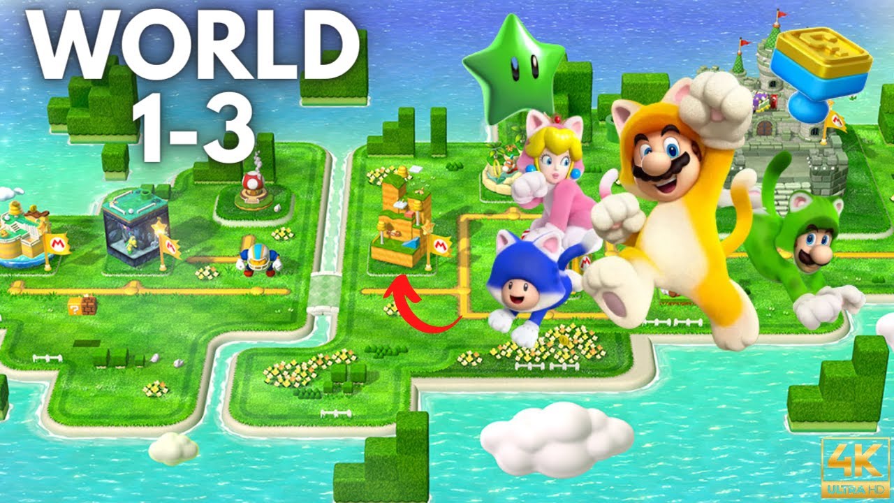 Super Mario 3D World 1-3 Mount Beanpole ALL Green Stars & Stamp Guide ...