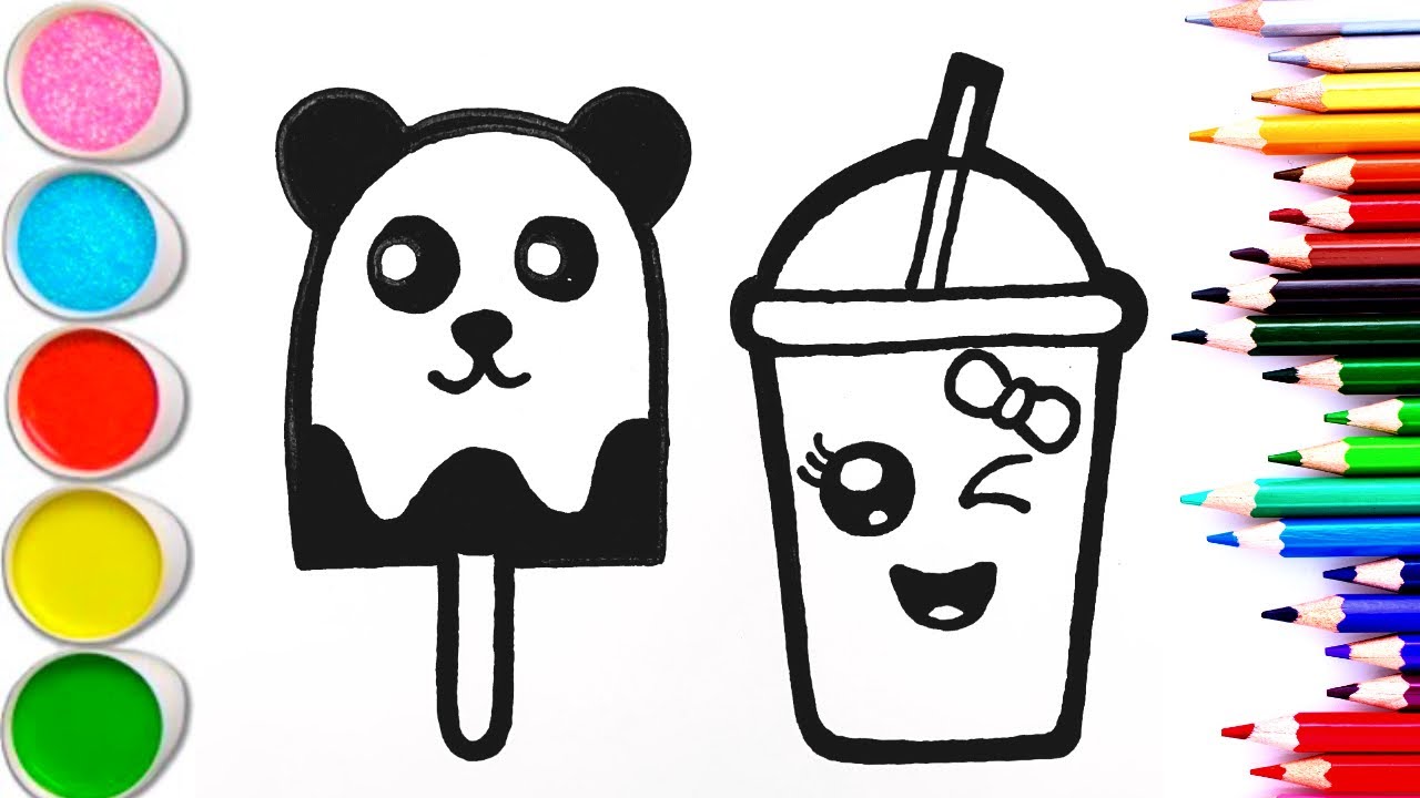How to draw a cute ice cream panda and drink || cara menggambar es krim ...