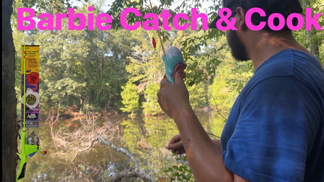 BARBIE POLE FISHING CHALLENGE (Catch clean & cook) - YouTube