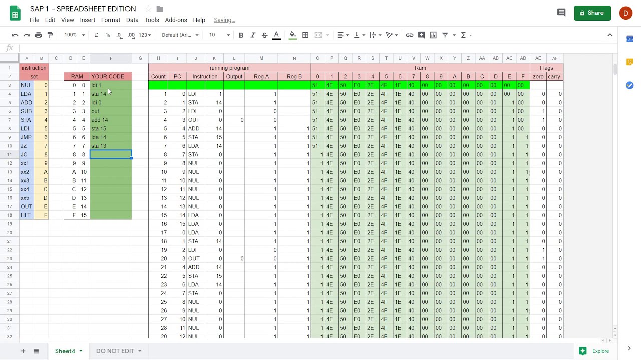 SAP-1 Spreadsheet Edition - Full Ben Eater Computer Emulator in Google ...