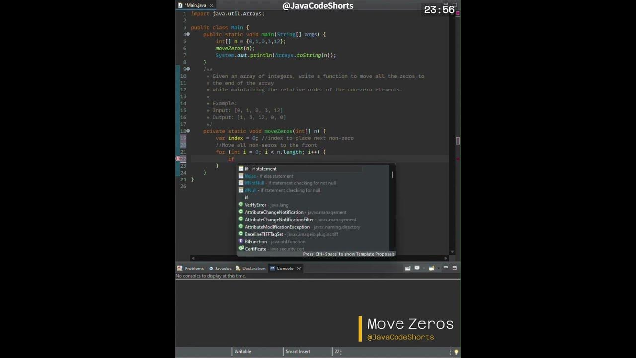 0034 Move Zeros problem in #java #algorithms #programming #coding #shorts - YouTube