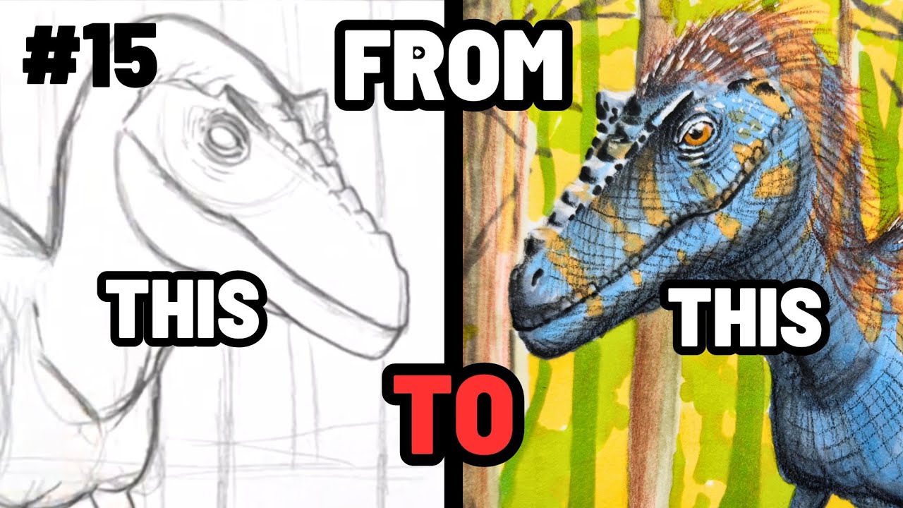 Draw and color a Paleoart Dinosaur Inktober day 15 Alioramus - YouTube