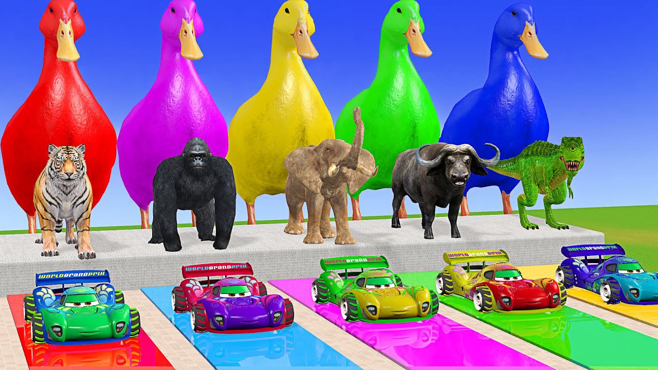 Long Slide Game With Elephant Gorilla Buffalo Hippopotamus Tiger 3d ...