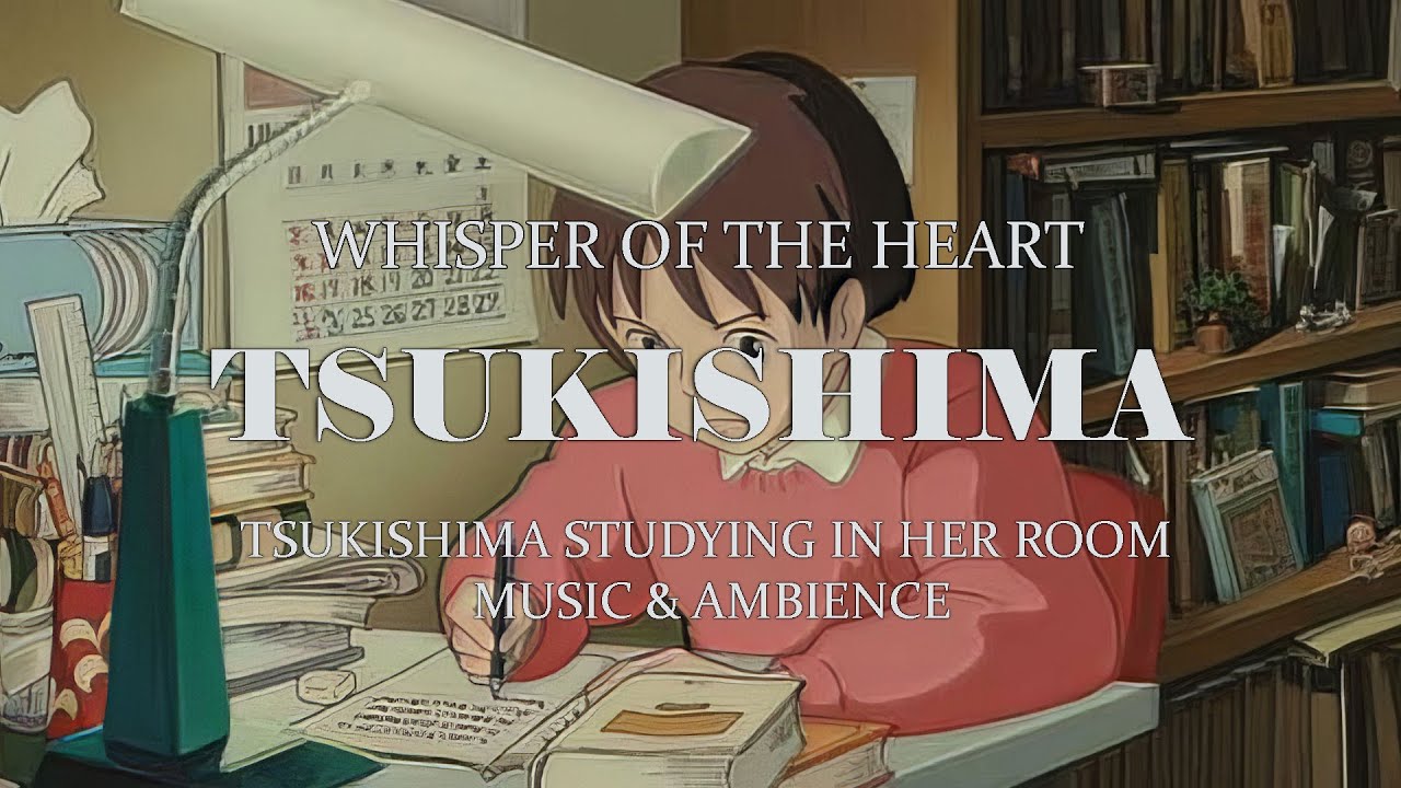 Scene of Tsukishima studying in her room on a rainy day (Studio Ghibli ...