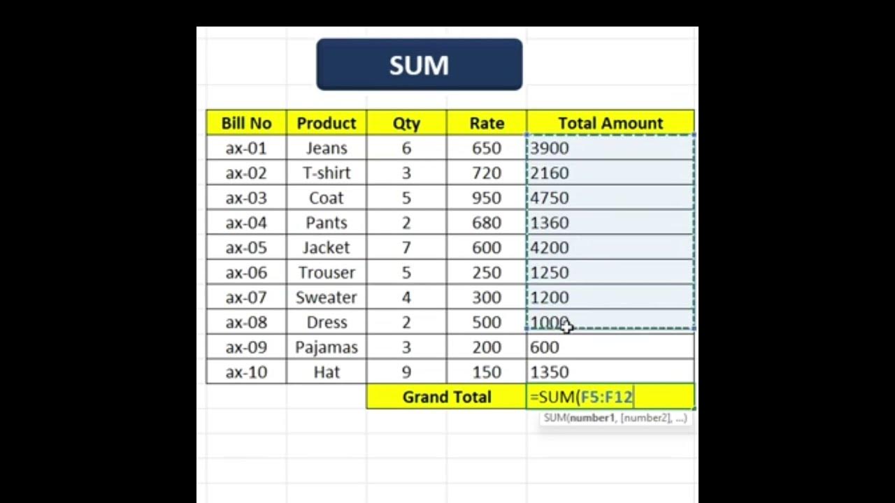 Excel । Sum formula ।#excelformula #excel #excelclub #excelshortcuts - YouTube