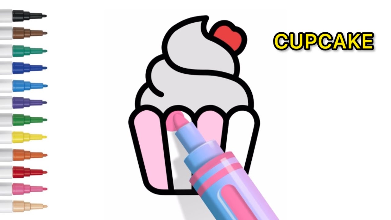 How To Draw A Cupcake / Muffin - Very Easy Drawing And Coloring Kids ...