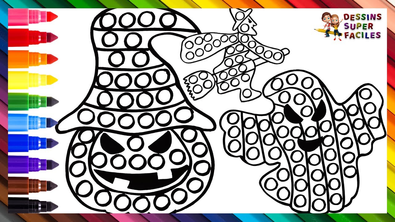 Dessiner Et Colorier Une Citrouille, Une Sorcière Et Un Fantôme Pop It ...