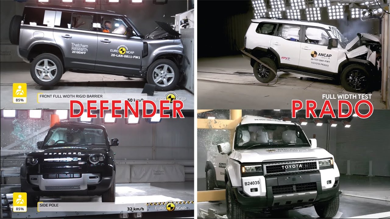 Land Rover Defender vs Toyota Prado | Crash & Safety Tests - YouTube