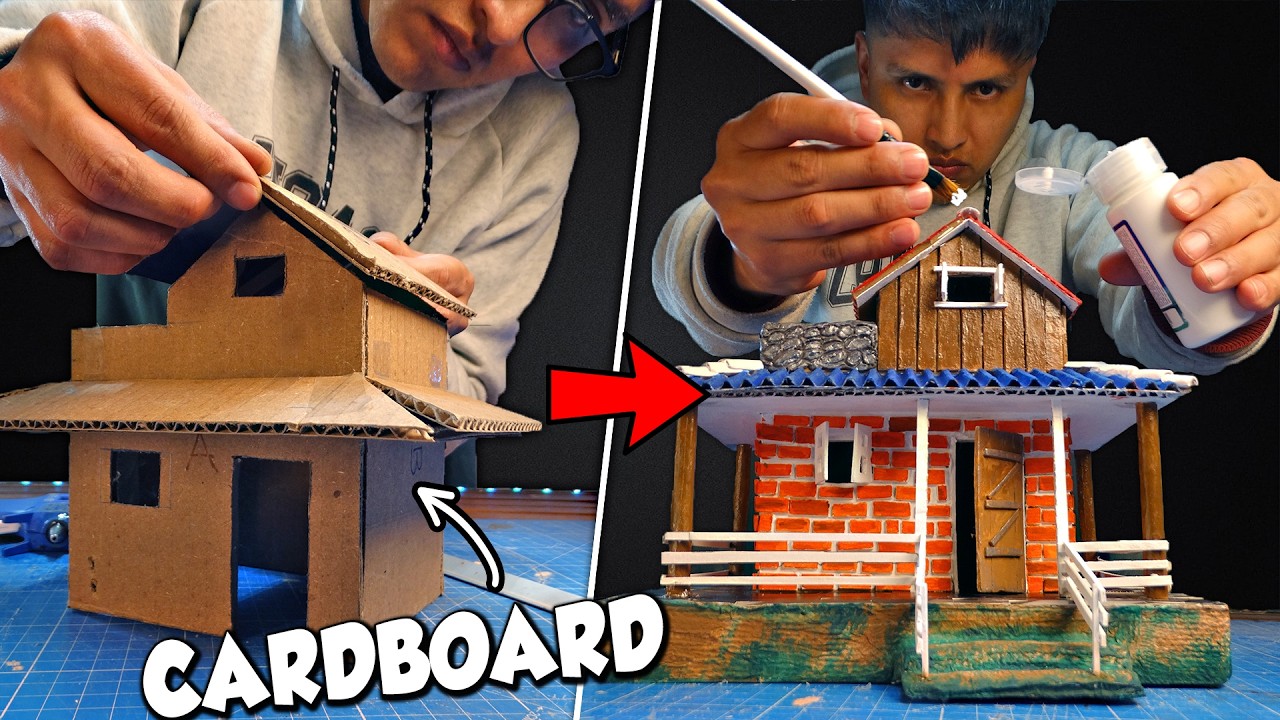 How to make a miniature cardboard house with a classic wood and brick ...
