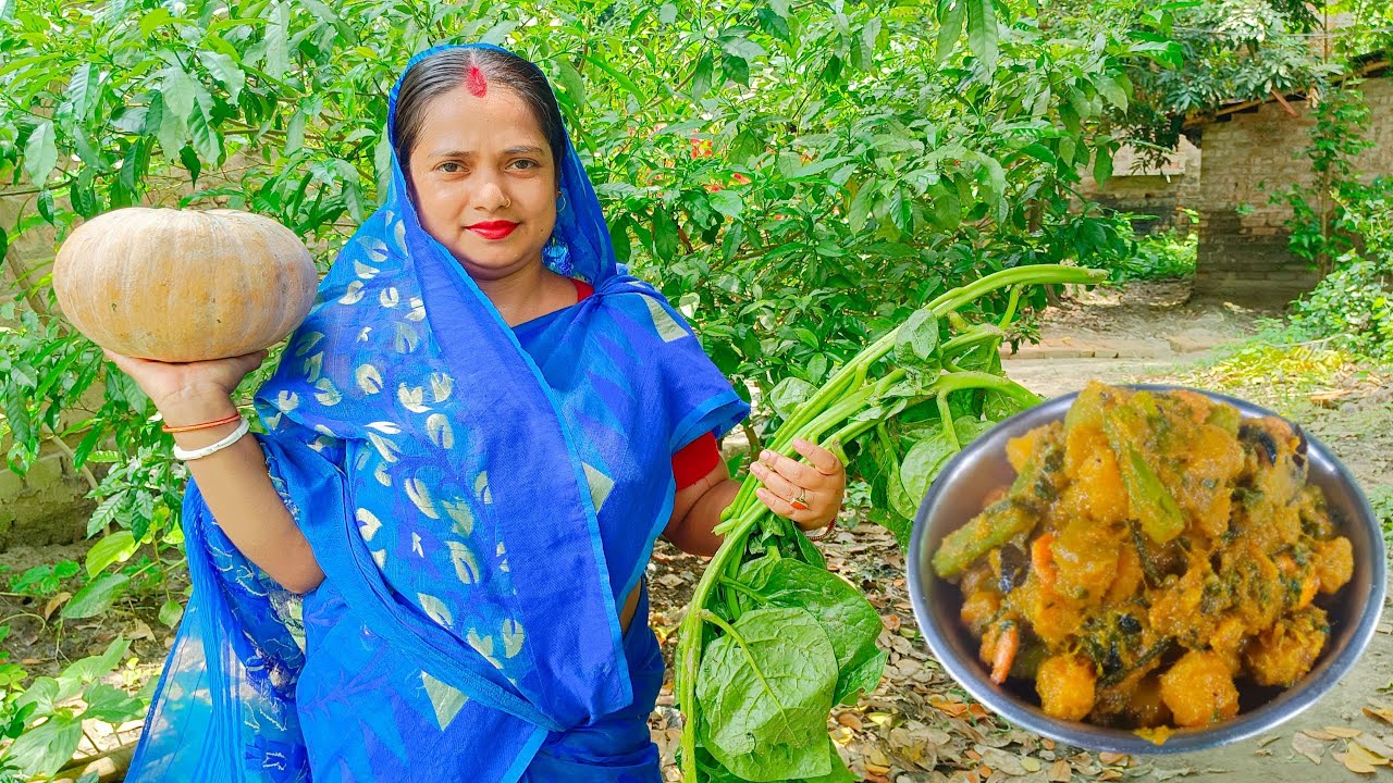 Chingri Diye Kumro Pui Shaker Recipe | চিংড়ি দিয়ে কুমড়ো পুঁই শাকের ...
