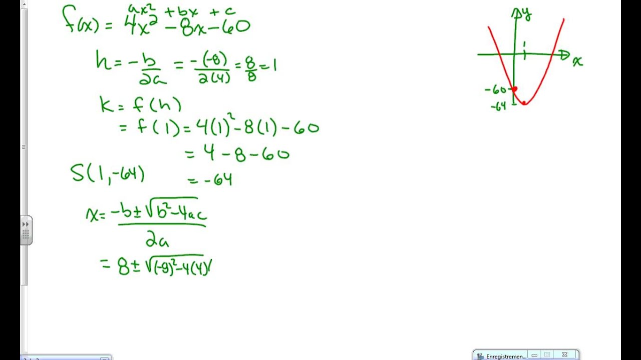 Propriétés de la fonction quadratique sous forme générale avec formules ...