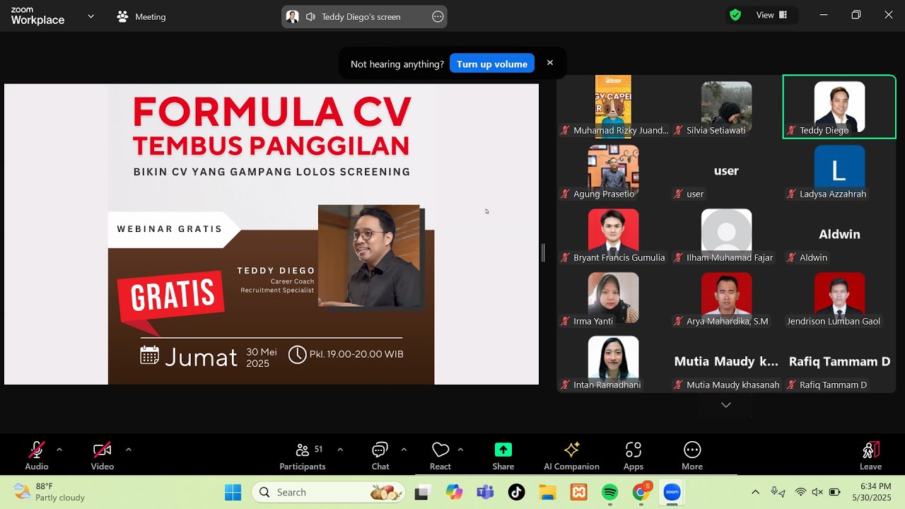 webinar teddy diego, 30 05 2025, berapa persen lolos cv - YouTube