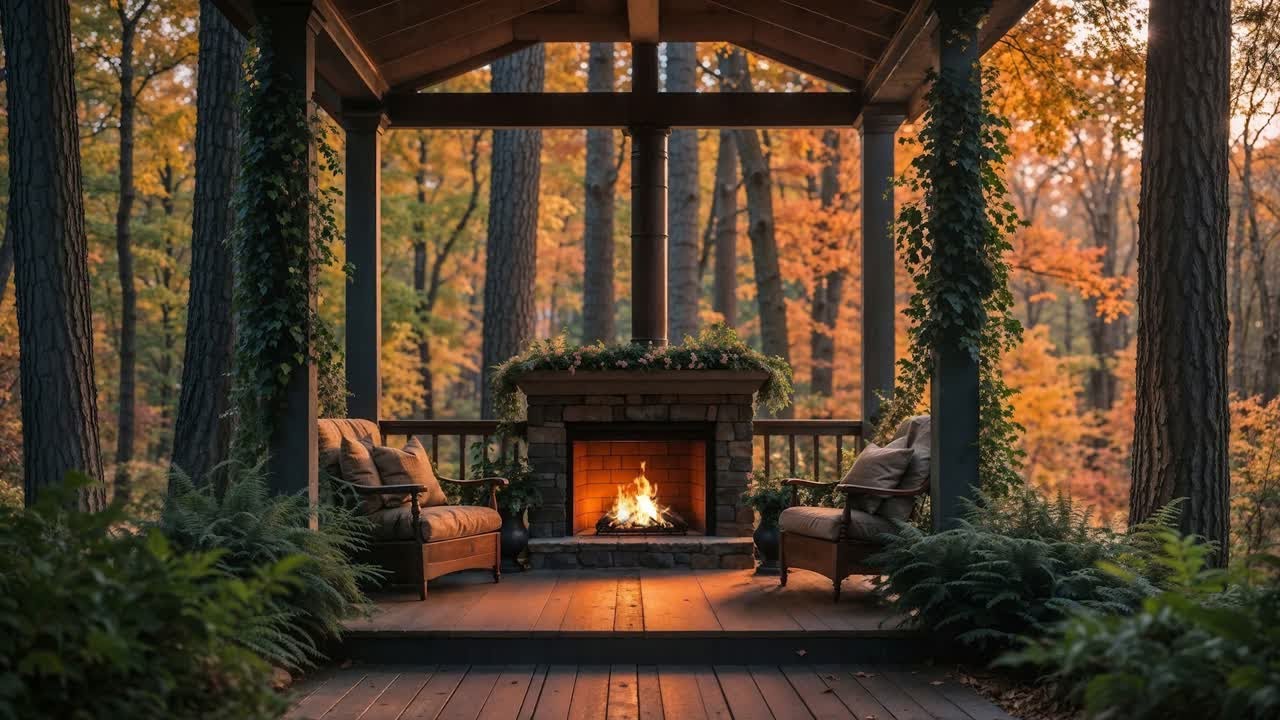 Cozy Back Patio Fireplace Ambience | Relaxing Night Sounds with ...