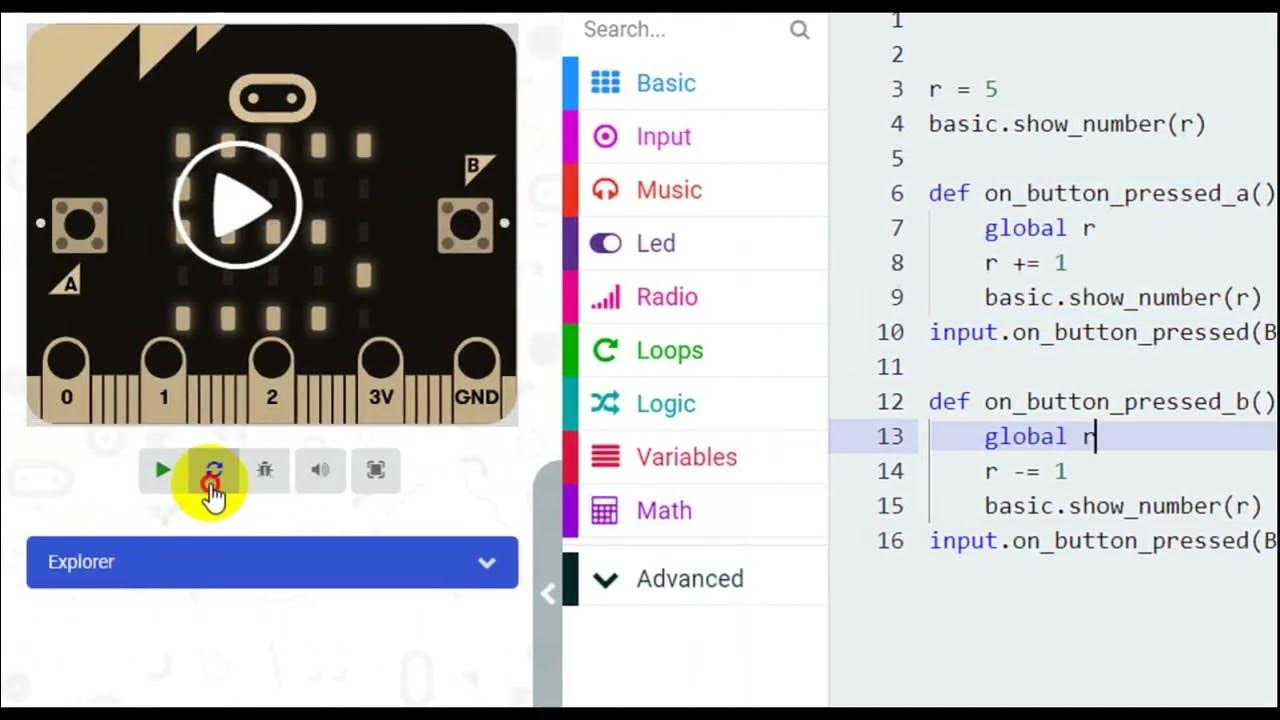دالة الاهتزاز والمتغيرات المحلية والعامة و+ و للميكروبت Microbit باللبنات Blocks والبايثون ...