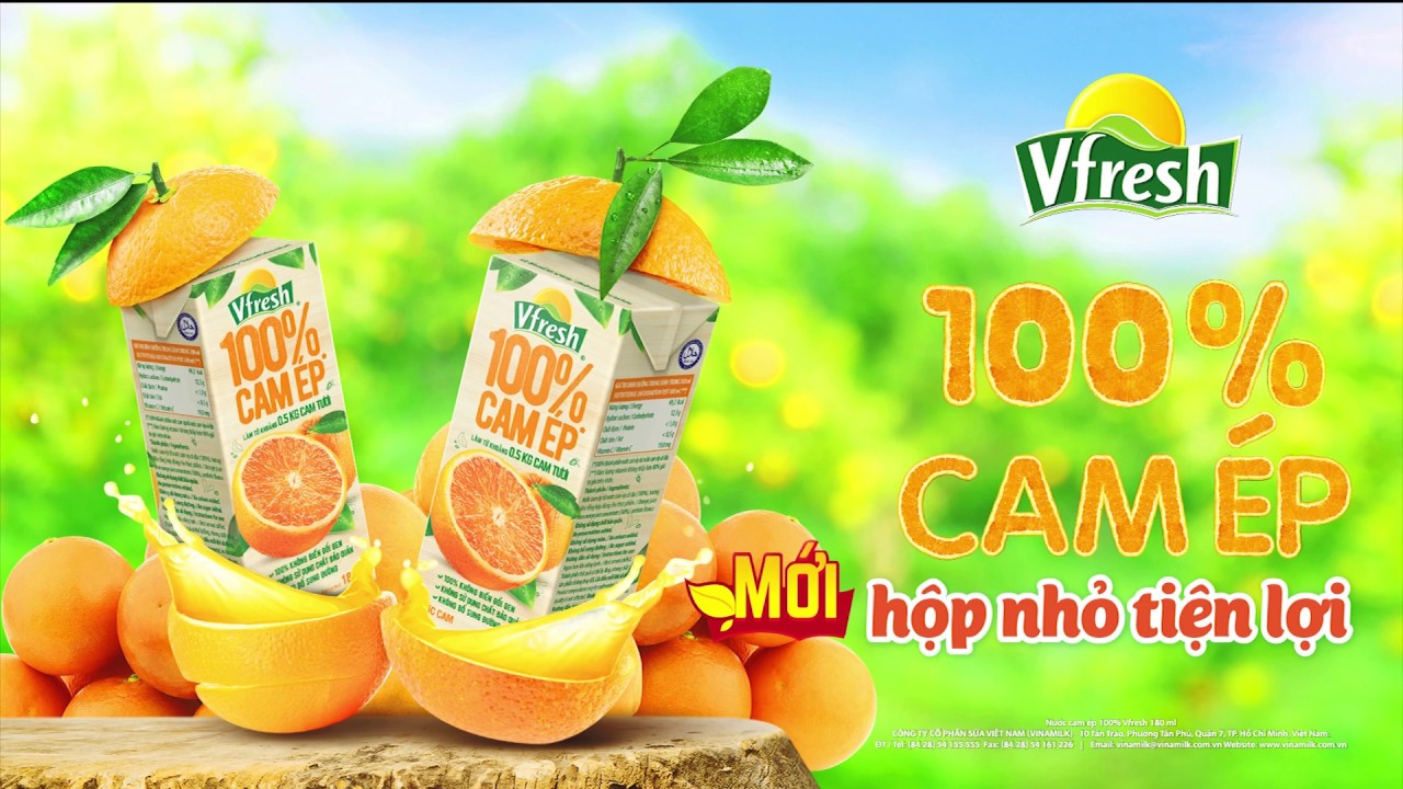 Quảng cáo Vfresh Cam ép 100% mới - hộp nhỏ tiện lợi 180ml - YouTube