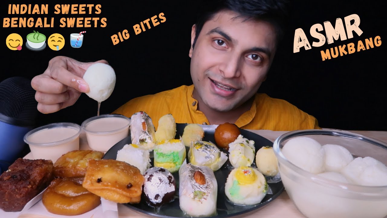 ASMR: EATING INDIAN SWEETS,RASGULLA,CHAM CHAM,MISTI DOI,KALA JAMUN ...