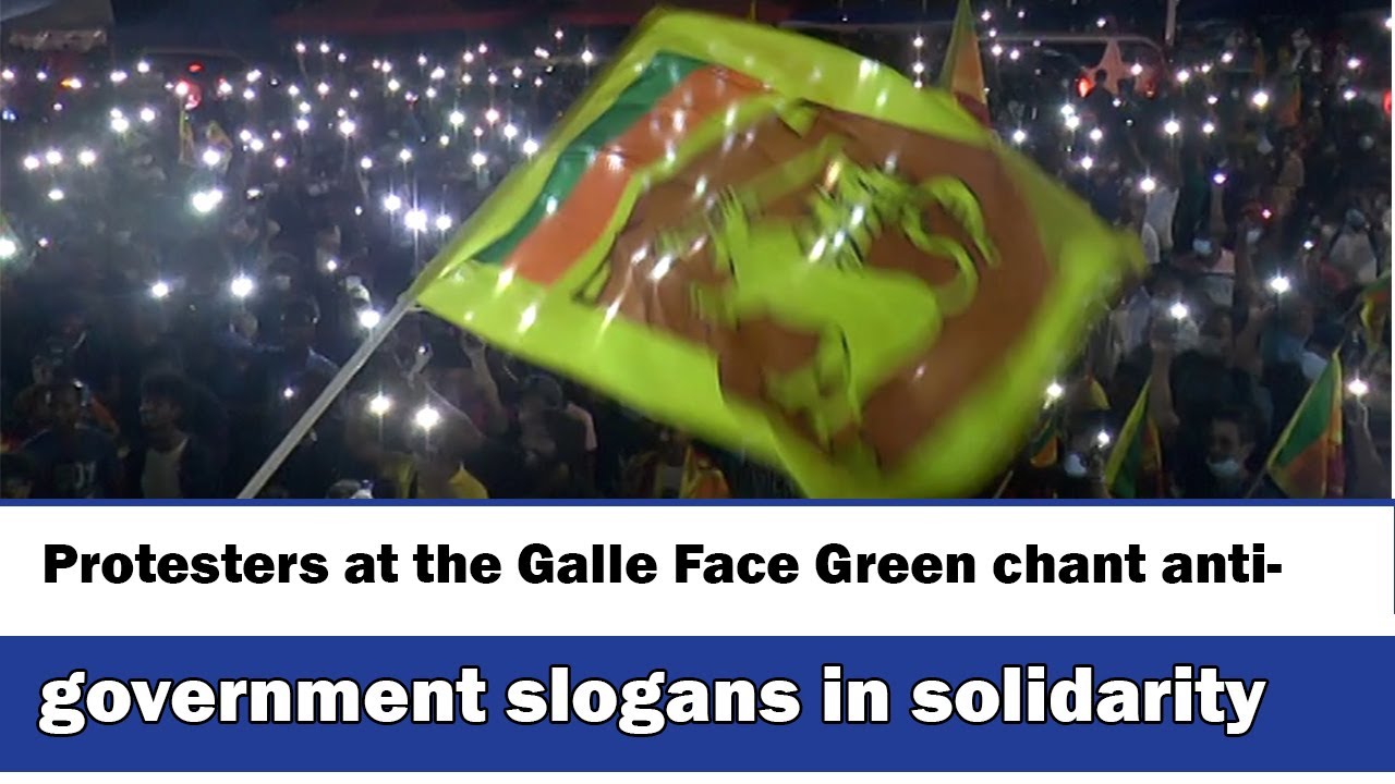 Protesters at the Galle Face Green chant anti-government slogans in ...