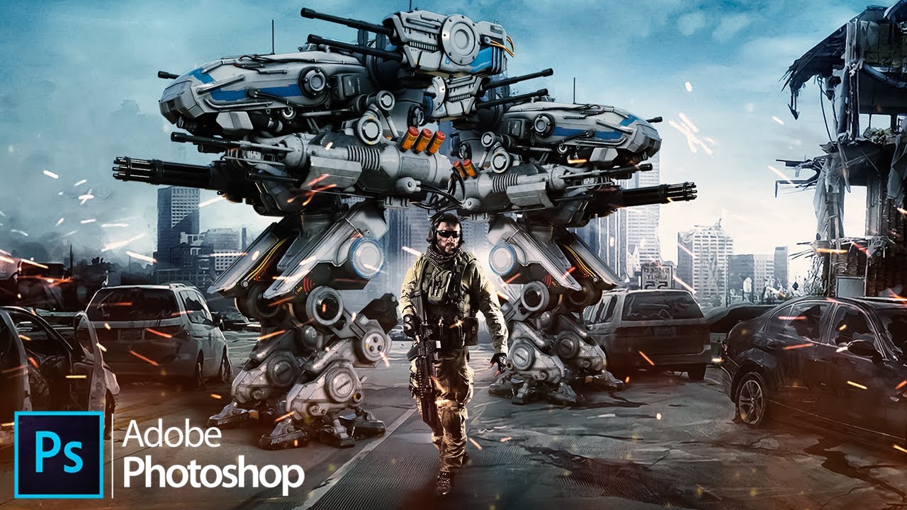 How To Make A Photoshop Manipulation Futuristic Soldier - YouTube