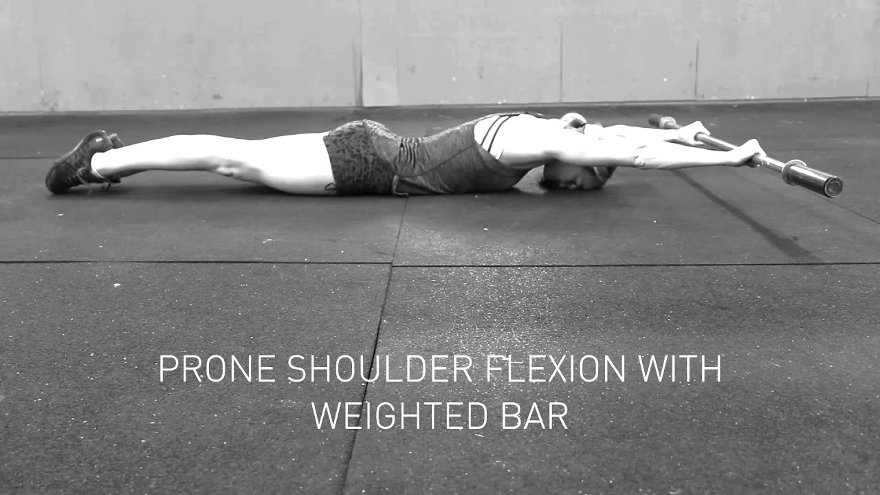 Prone Shoulder Flexion with Weighted Bar - YouTube