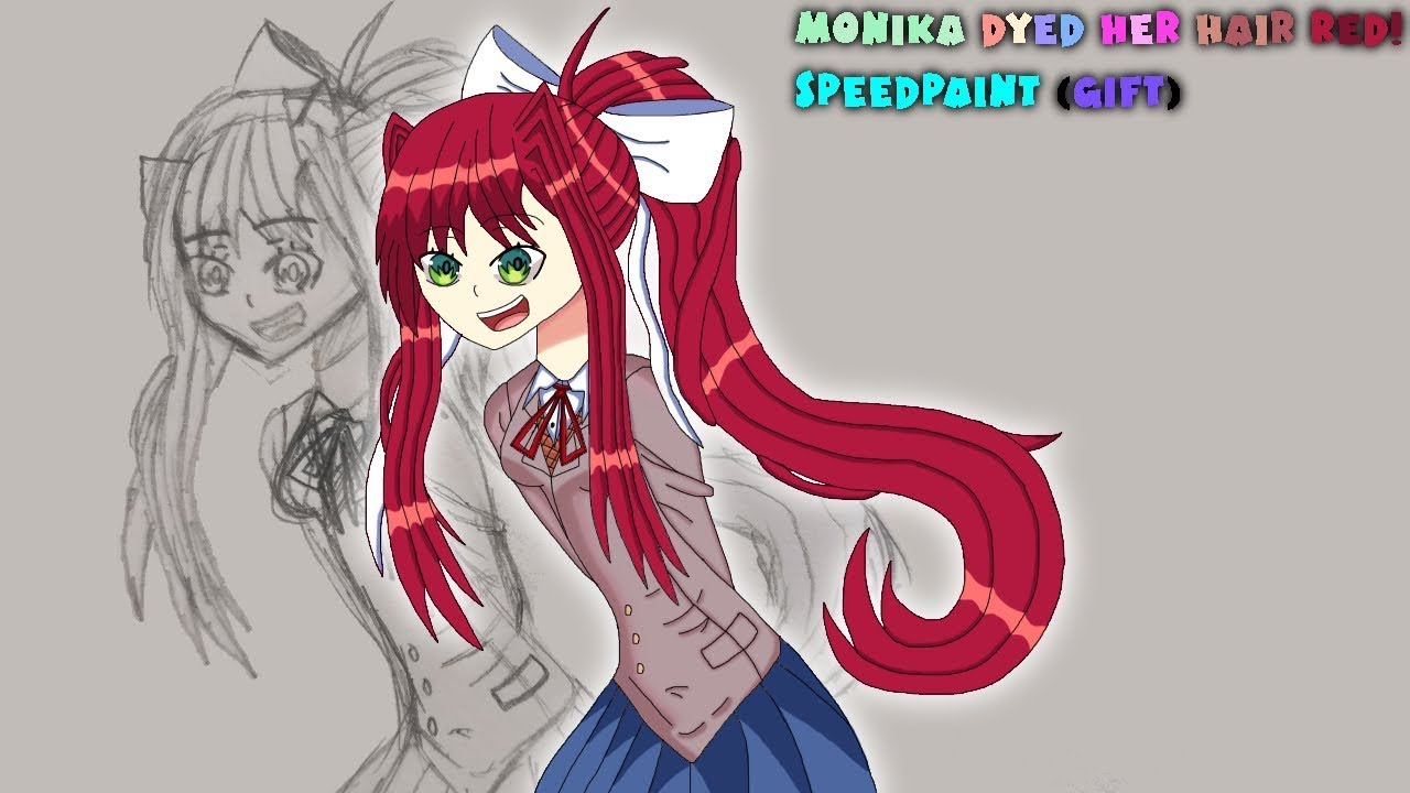 Monika Dyed Her Hair Red Speedpaint! Gift - YouTube