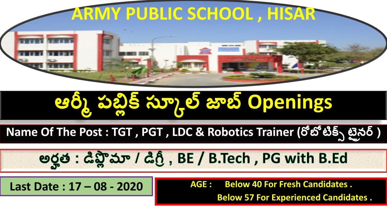 Openings in ARMY PUBLIC SCHOOL HISAR || Army Public School Job Openings ...