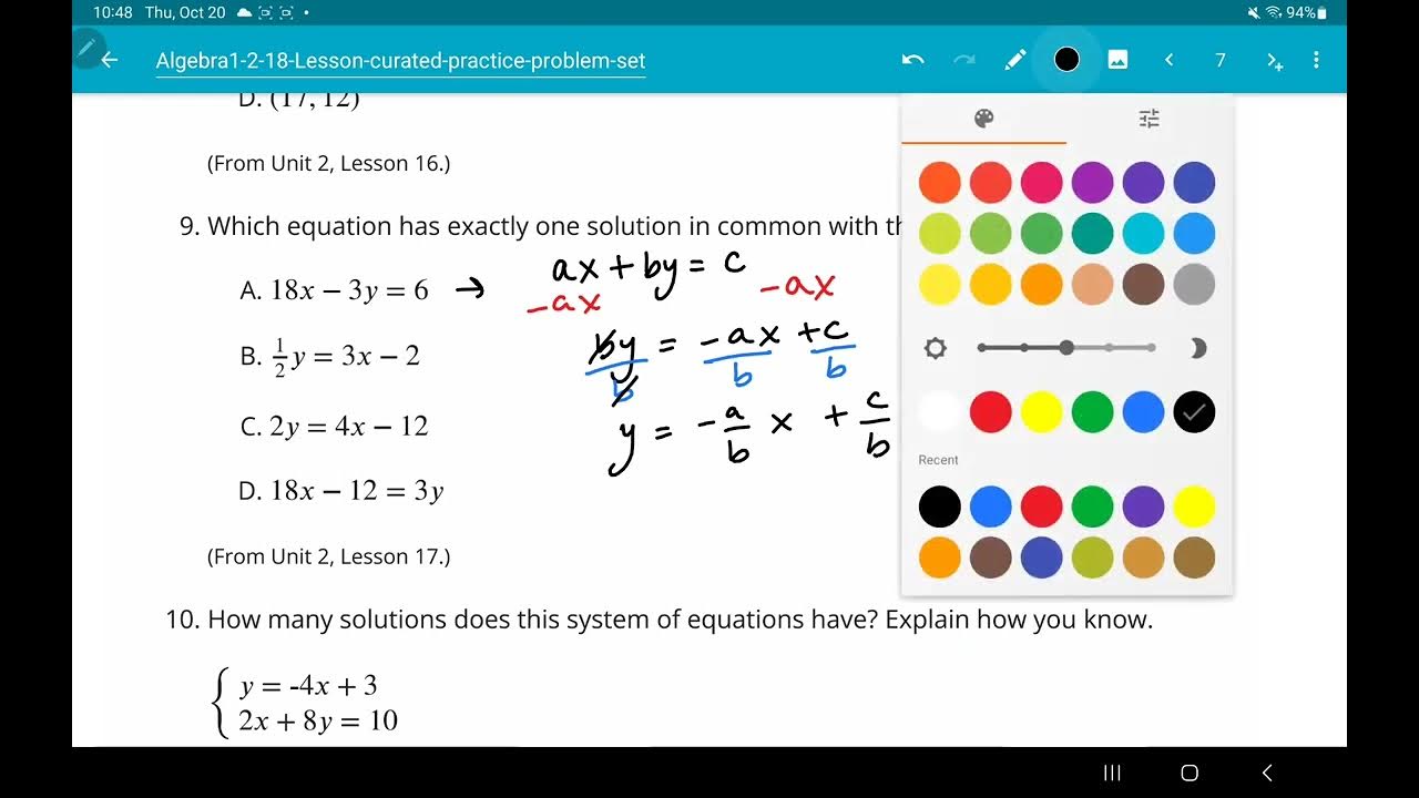 IM Algebra 1 Unit 2 Lesson 18 Practice Problems Question 9 - YouTube