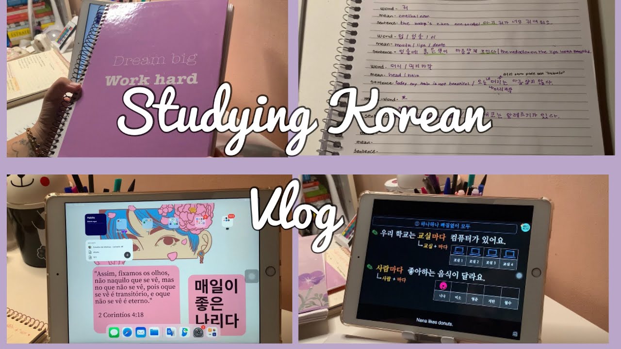 VLOG STUDYING KOREAN | vlog estudando a noite, meus cadernos de coreano ...