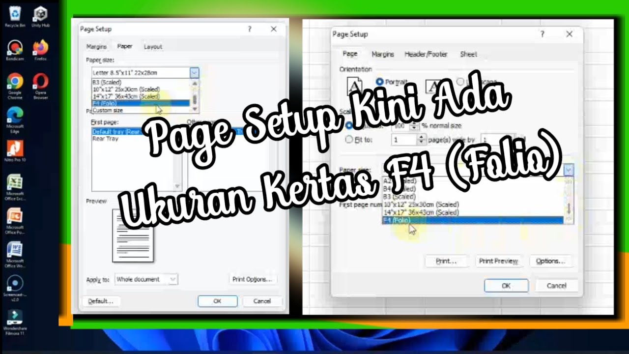 Cara Memunculkan Ukuran Kertas F4 (Folio) Pada Page Setup Microsoft Office - YouTube
