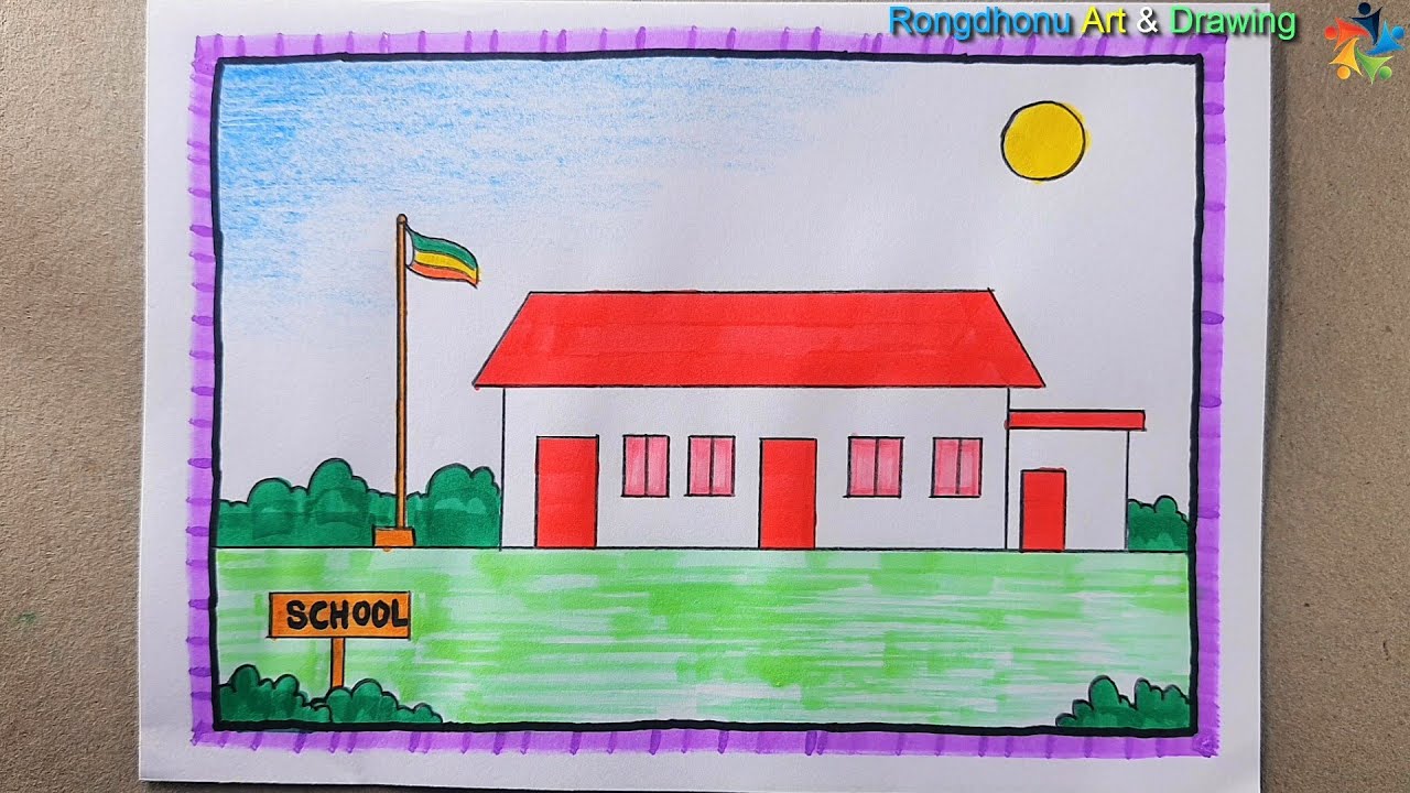School Scenery Drawing | Easy and Simple | Painting - YouTube