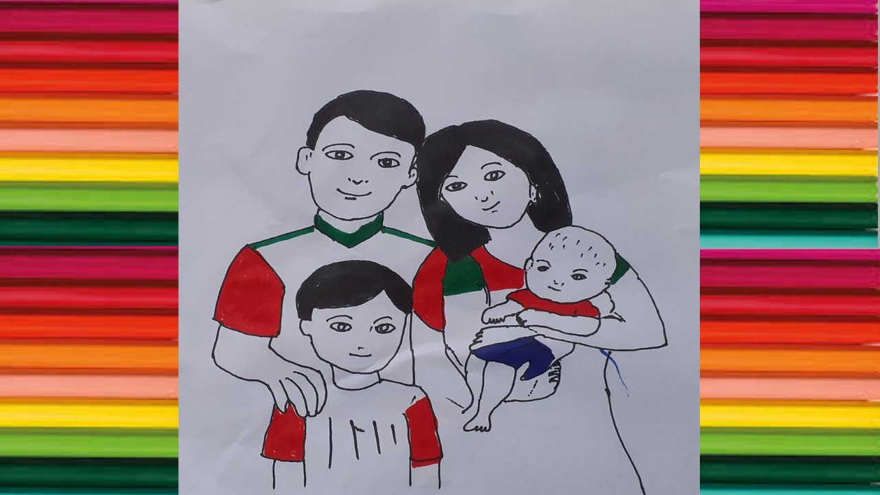 drawing family, how to draw family, happyfamily #drawing 4 members ...