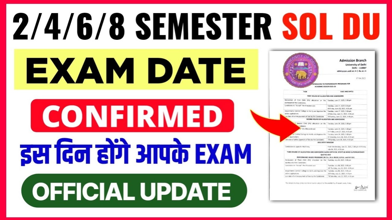 DU SOL 2nd / 4th / 6th / 8th Semester Exam Date Confirmed 2026 | SOL ...