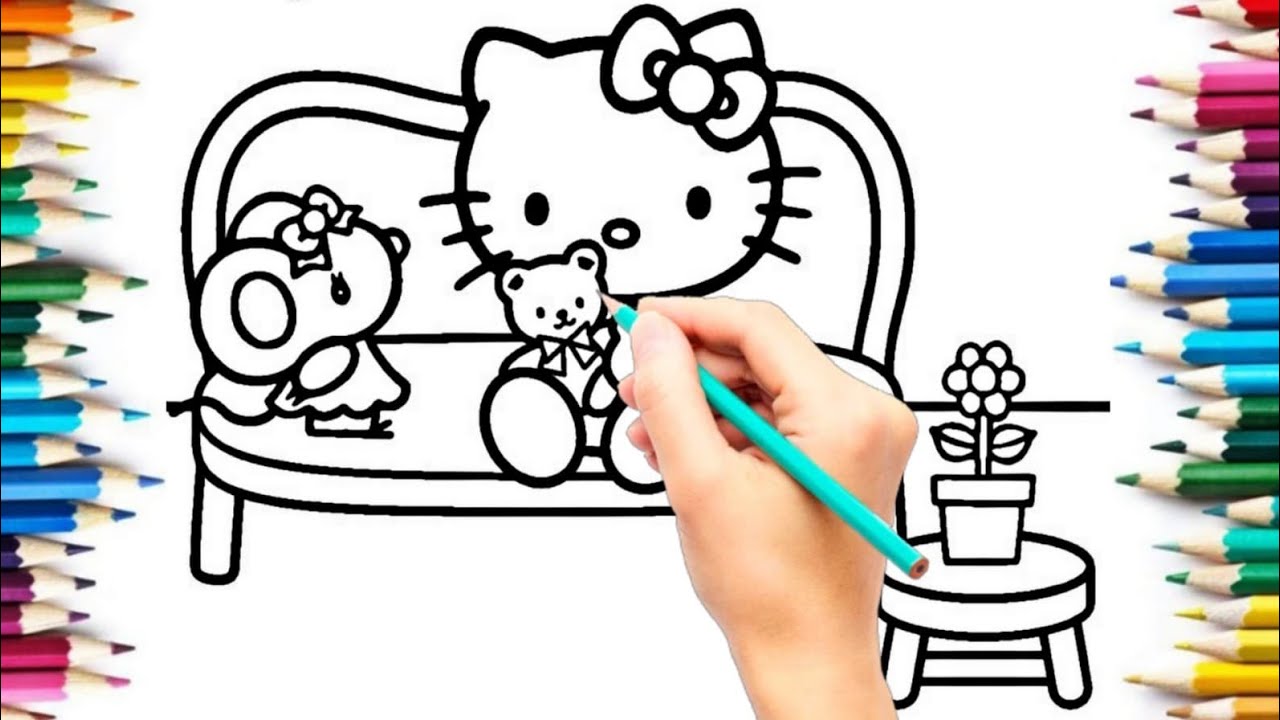Cute cat drawing and colour,Cute hello kitty drawing,small cute kitty ...