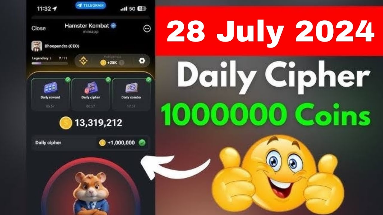 Daily Cipher 28 July 2024 | Hamster Kombat | Daily Cipher | Daily ...