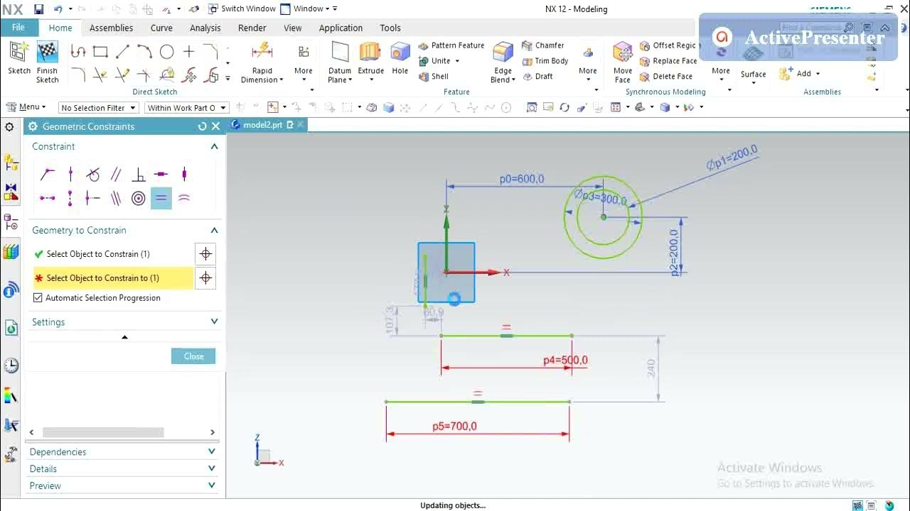 UNIGRAPHICS NX|HOW TO USE SKETCH GEOMETRY CONSTRAINS| BEGINNERS BASIC ...