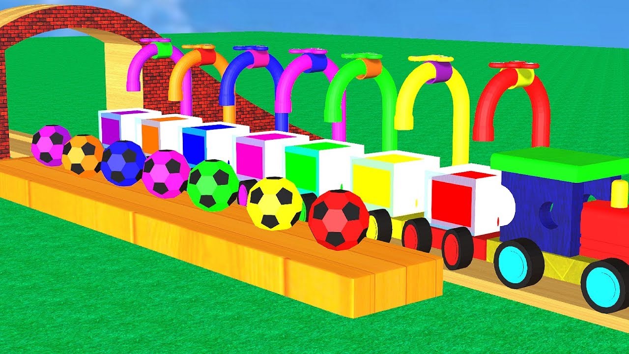LEARN COLORS WITH COLOR SOCCER BALLS AND PRESCHOOL TOY TRAIN FOR ...