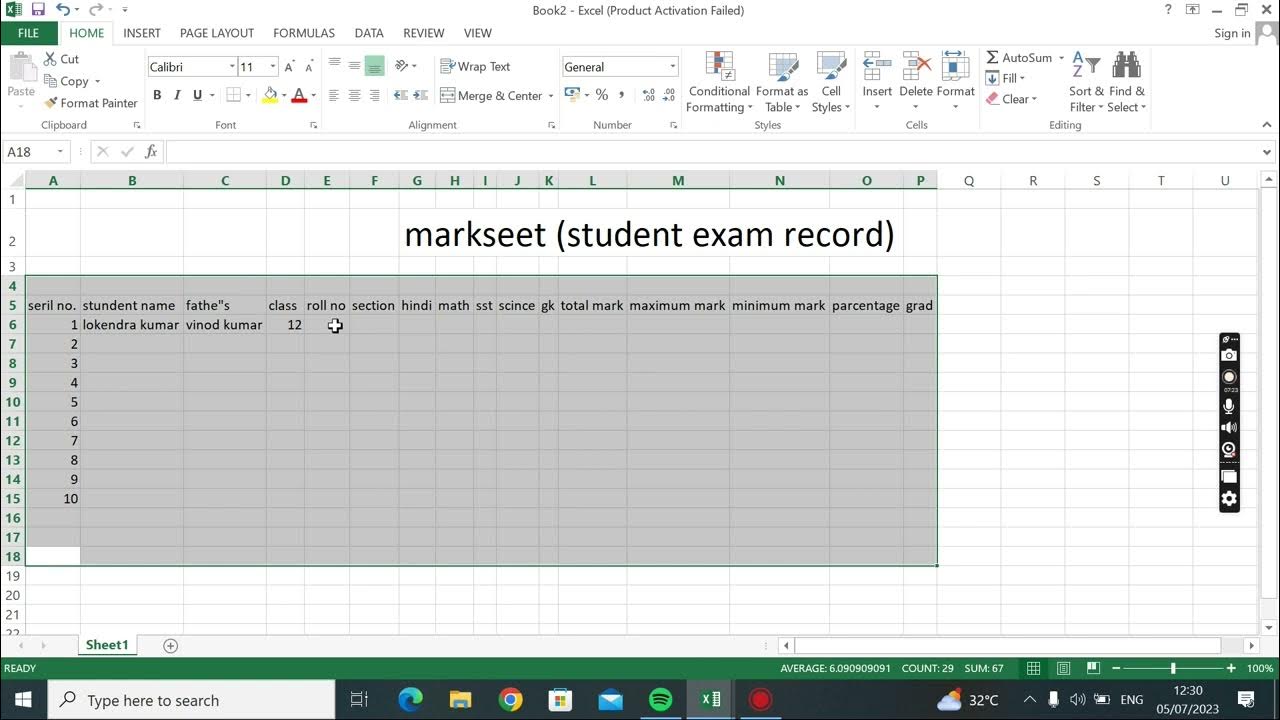 how tio make student exam marksheet record - YouTube