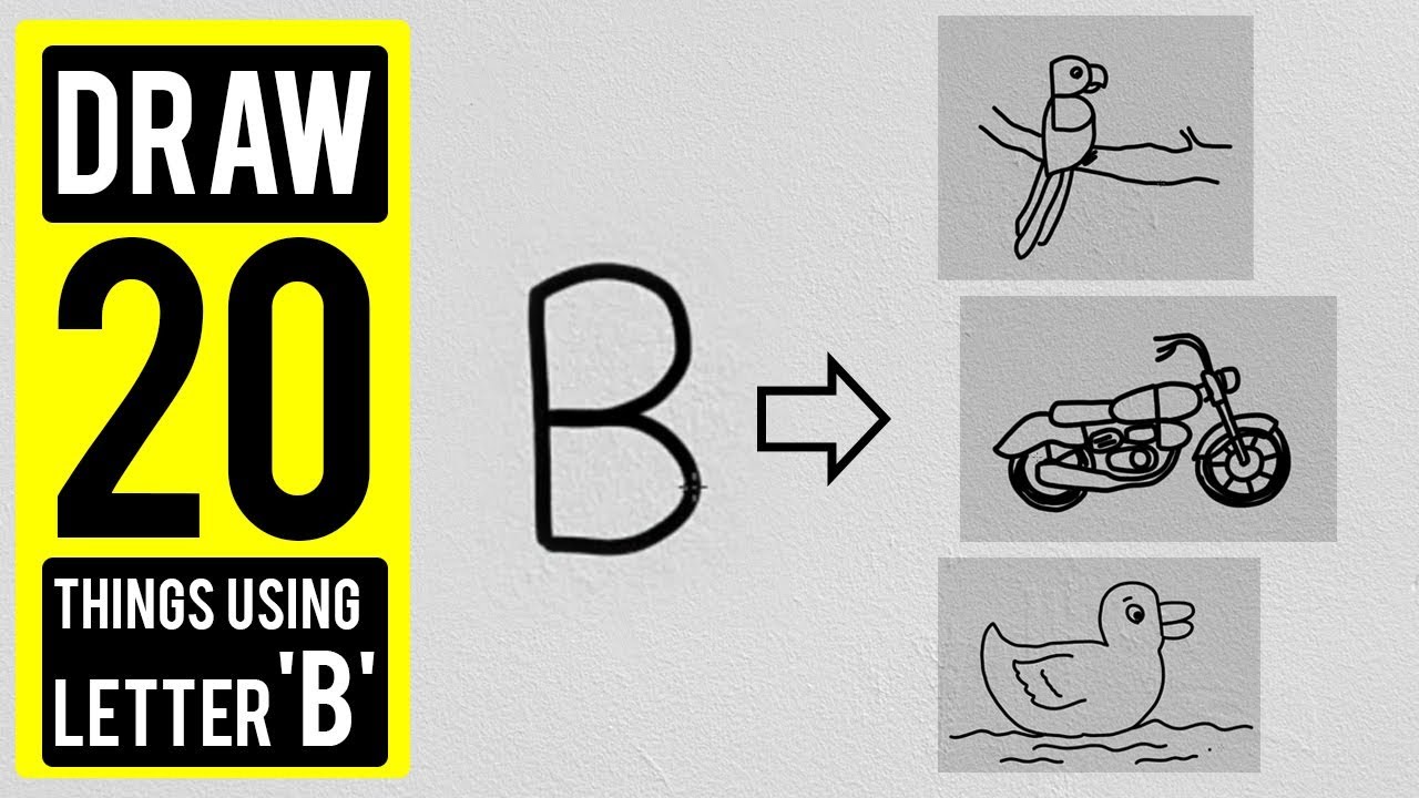 How to Draw 20 Different things starting with letter 'B' - YouTube
