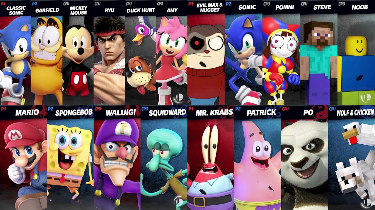 Sonic vs Steve vs Noob vs Pomni vs Max | Mario vs Spongebob vs Waluigi ...