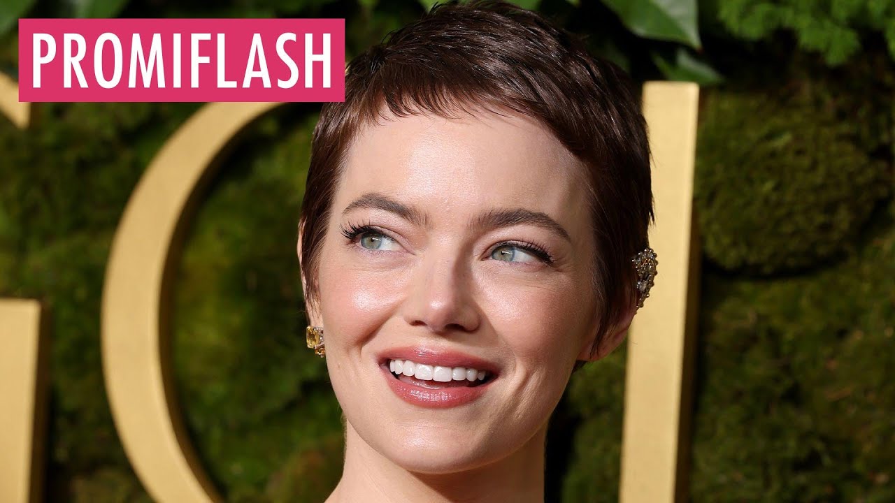 Emma Stone überrascht bei Golden Globes 2025 mit Pixie-Cut - YouTube