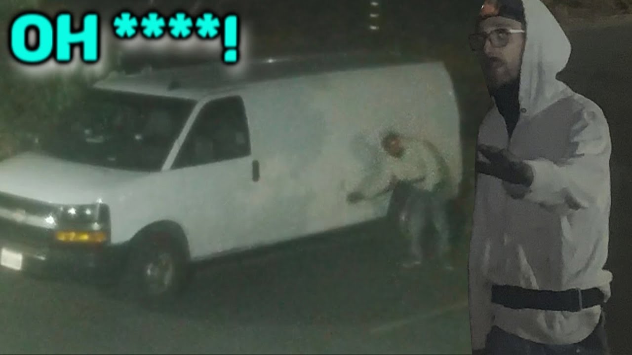 Scumbag thief caught red handed stealing gas from OCCUPIED van ...