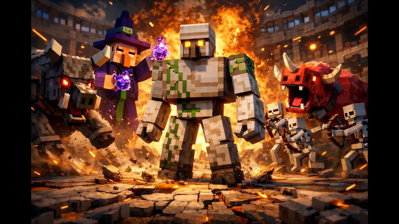 Iron Golem vs Minecraft’s Deadliest Mobs 🛡️ | Ravager, Witches, Zoglin ...