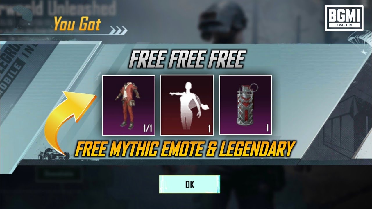 BGMI FREE MYTHIC EMOTE & LEGENDARY OUTFIT 😍GET FREE MYTHIC EMOTE IN ...