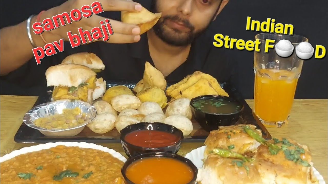 EATING INDIAN STREET FOOD|SAMOSA|PANIPURI|VADA PAV|PAV BHAJI|BREAD CHOP ...