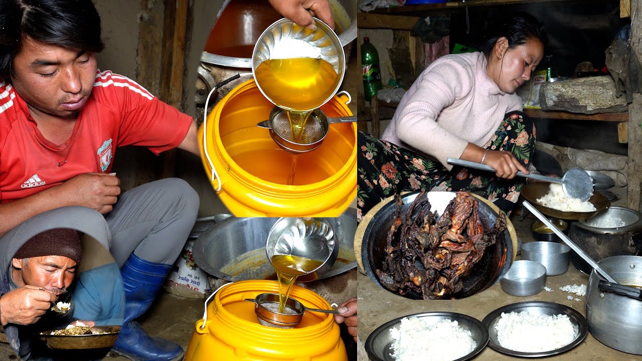 purifying ghee to store long time || Buff dry meat curry & rice in the ...